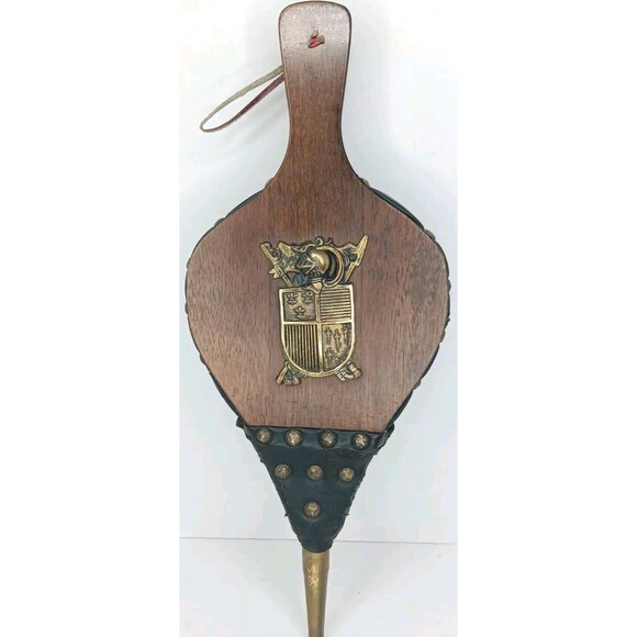 Accents | Vintage 17 Wood And Leather Fireplace Bellows Works Shield ...